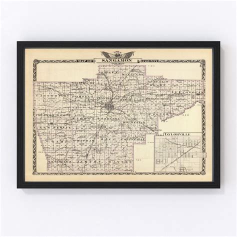 Sangamon County Map 1876 Vintage Sangamon County Map Old Sangamon County Illinois Art Wall