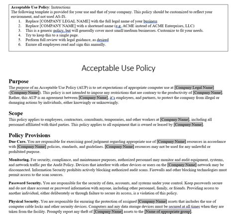 acceptable use policy template