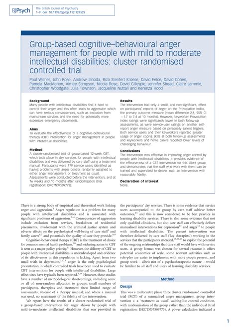 Pdf A Cluster Randomised Controlled Trial Of A Manualised Cognitive Behavioural Anger