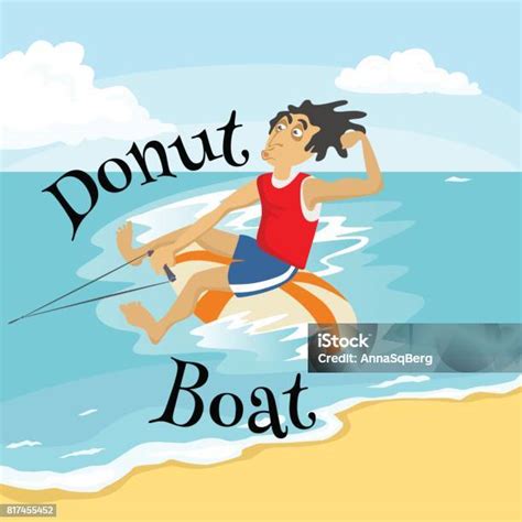 팽창 식 선박 바나나 보트 물 익 스 트림 스포츠 여름 방학 활동 개념 만화 파도가 서핑 바다 해변 벡터 일러스트 레이 션 액티브 라이프 스타일 모험에 대 한 격리 된