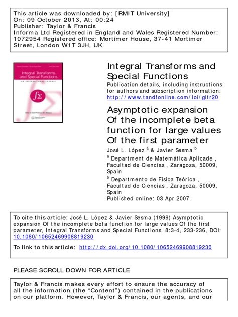 fdocuments in asymptotic expansion of the incomplete beta function for large values of the