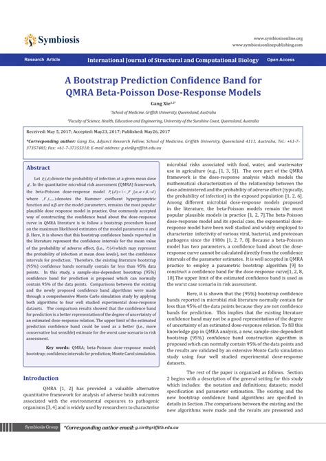 Pdf A Bootstrap Prediction Confidence Band For Qmra Beta Poisson Dose