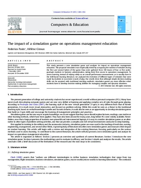 Pdf The Impact Of A Simulation Game On Operations Management Education