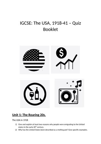 Igcse The Usa 1918 41 Quiz Booklet Teaching Resources