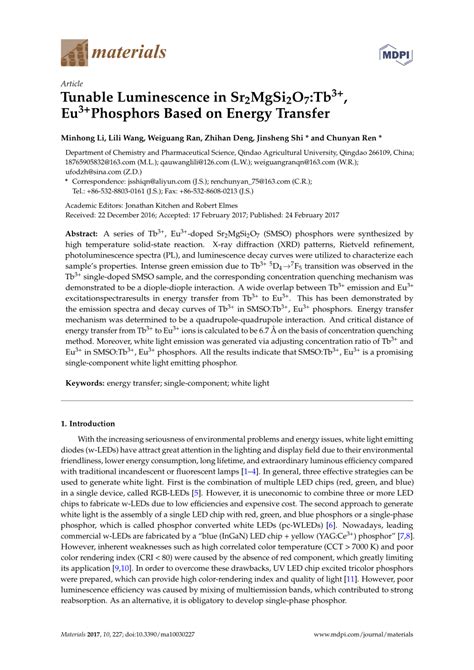 pdf tunable luminescence in sr2mgsi2o7 tb3 eu3 phosphors based on