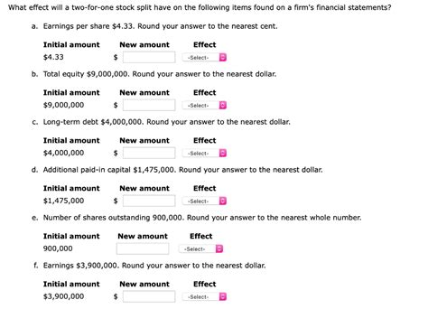 Solved What Effect Will A Two For One Stock Split Have On