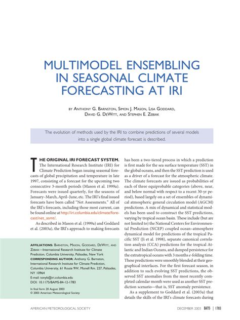 Pdf Multi Model Ensembling In Seasonal Climate Forecasting At Iri