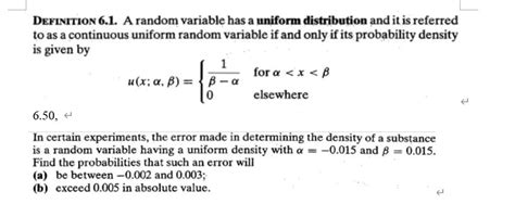 Solved DEFINITION A Random Variable Has A Uniform Chegg