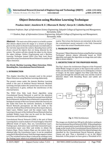 Irjet Object Detection Using Machine Learning Technique Pdf