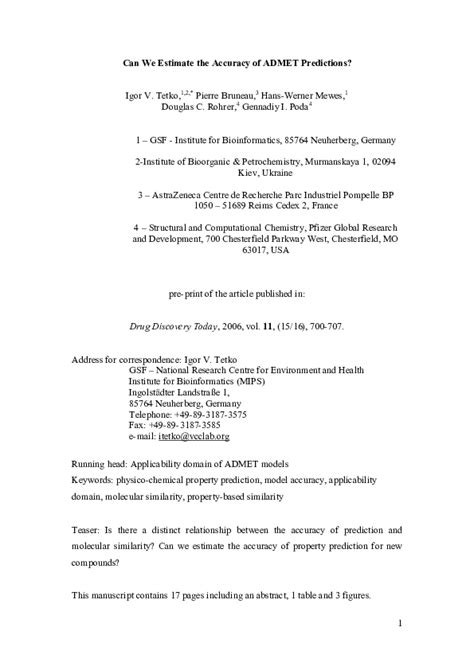 Pdf Can We Estimate The Accuracy Of Adme Tox Predictions
