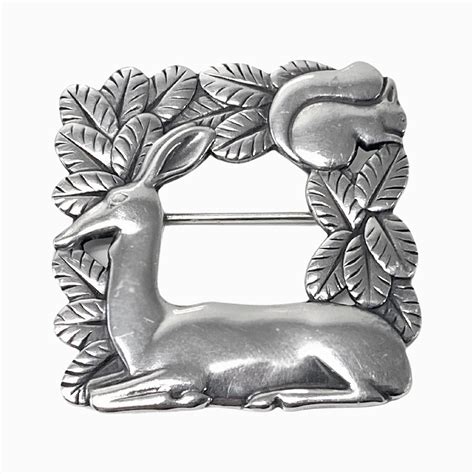 Georg Jensen Sterling Silver Deer And Squirrel Brooch 318 For Sale At