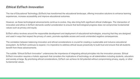 Edtech Ethics Balancing Innovation With Privacy And Equity Ppt