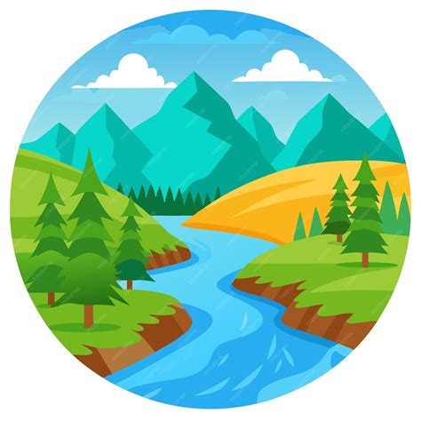Serene River Clipart Cartoon Style Vector Illustration Premium Ai