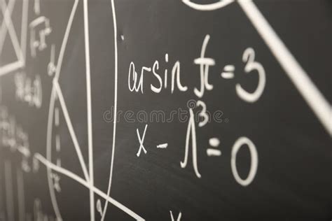 Mathematical Formulas Written With Chalk On Blackboard Closeup Stock