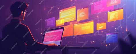 Programmer Illustration Immersed In Code Data Visualization Premium Ai Generated Image