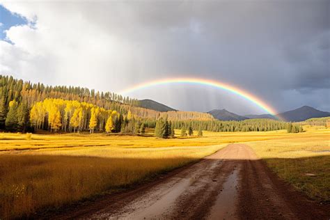 들판의 흙길 위에 무지개 가을 나무 노란색 배경 일러스트 및 사진 무료 다운로드 Pngtree