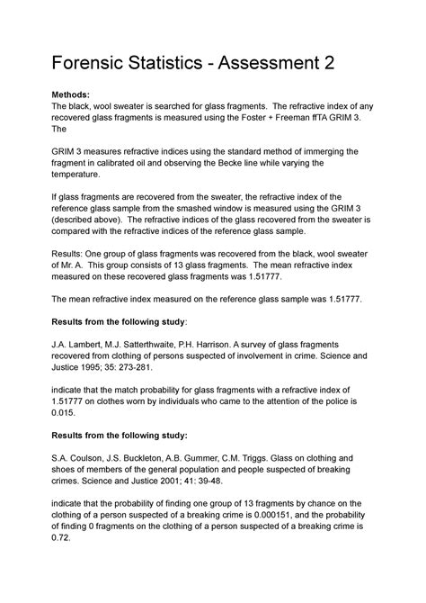 Forensic Stats Assessment Task 2 Forensic Statistics Assessment 2 Methods The Black Wool