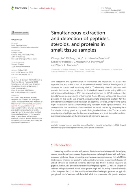 Pdf Simultaneous Extraction And Detection Of Peptides Steroids And Proteins In Small Tissue
