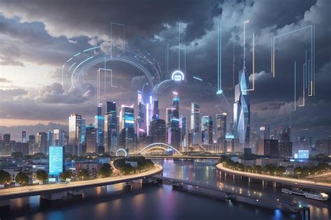 Premium Ai Image Future City Evolution With Highspeed Internet Cloud Computing Synergy For