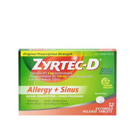Zyrtec D 12 Hour Allergy Medicine And Nasal Decongestant Tablets