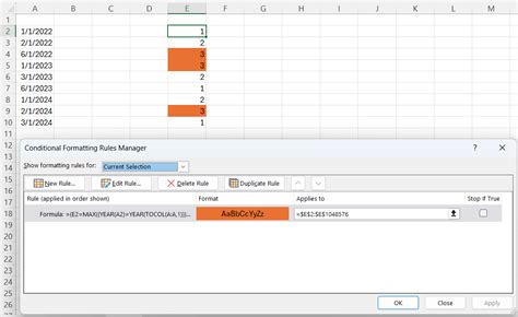 Microsoft Excel Conditional Formatting Equation For A Max Value Within A Date Range In A