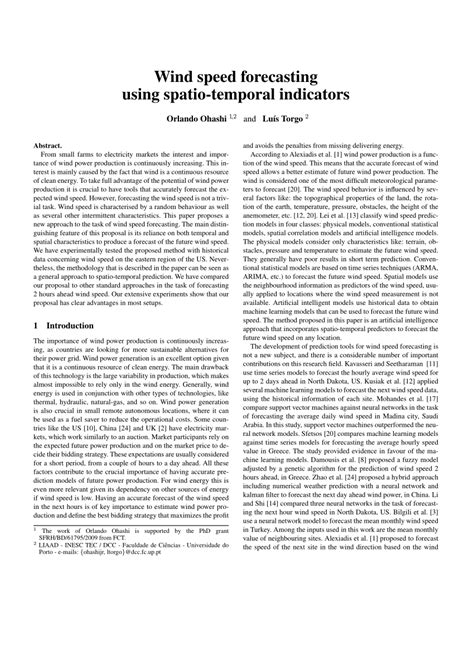 Pdf Wind Speed Forecasting Using Spatio Temporal Indicators