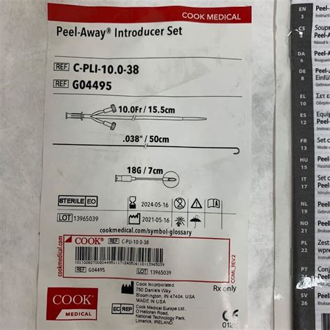 New Cook Medical G04495 Peel Away® Introducer Set Disposables General