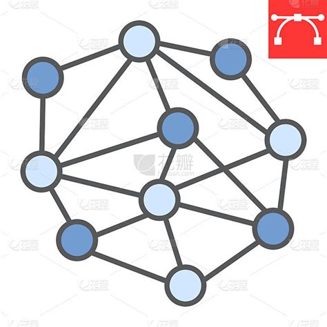 分布式网络彩色线条图标，连接和营销，分布式网络矢量图标，矢量图形，可编辑笔画填充轮廓符号，eps 1