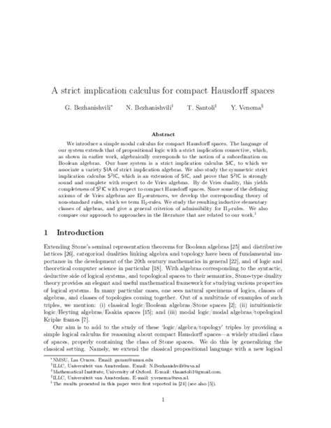 Pdf A Strict Implication Calculus For Compact Hausdorff Spaces