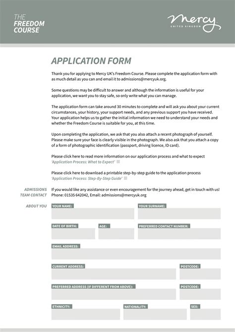 Freedom Journey Application — Mercy Uk