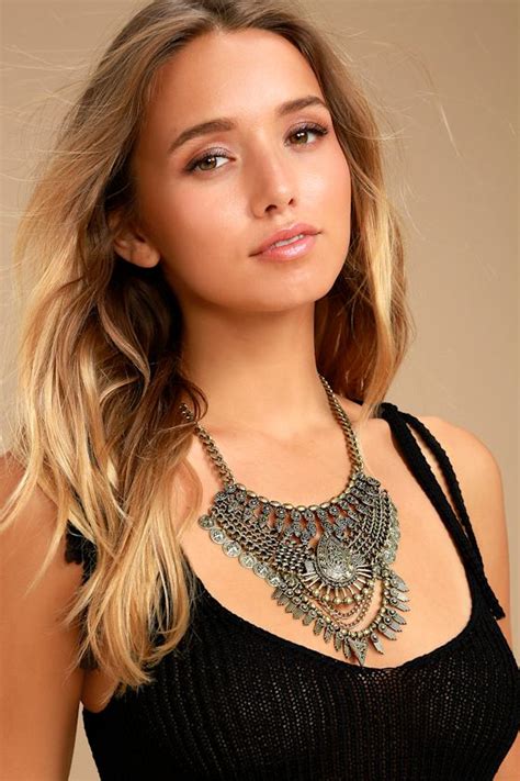 Cool Statement Necklace Boho Gold Statement Necklace Lulus