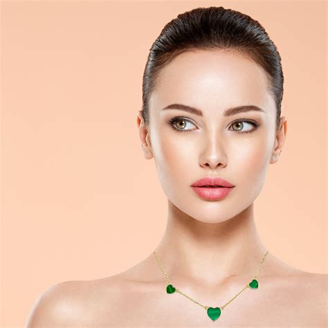 Colier Auriu Argint 925 Cu 3 Inimi Malachit Lasardo Gioielli