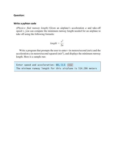 Solved Question Write A Pyhton Code Physics Find Runway