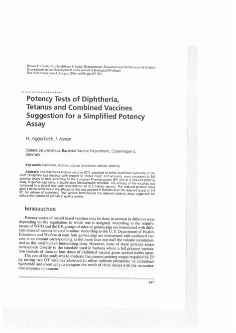 Pdf Potency Tests Of Diphtheria Tetanus And Combined Vaccines Suggestion For A Simplified