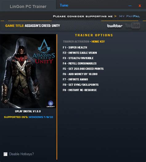Assassin S Creed Unity Trainer V Update LinGon Download Cheats Codes