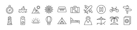 Collection Of Thin Signs Of Travel Editable Stroke Simple Linear Illustration For Stores