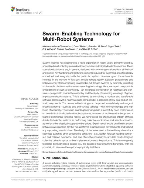 Pdf Swarm Enabling Technology For Multi Robot Systems