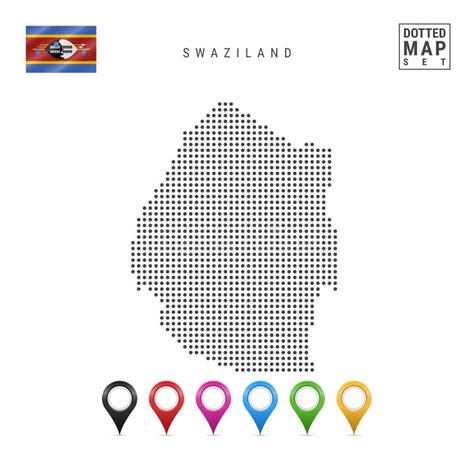 Vector Dotted Map Of Swaziland Simple Silhouette Of Swaziland National Flag Of Swaziland