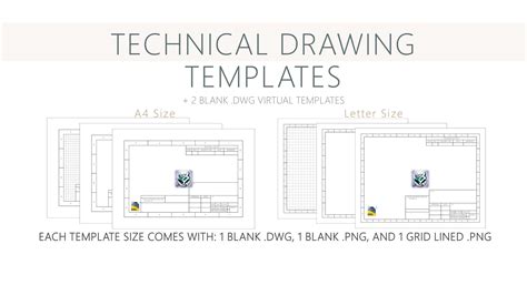 4 Printable Pdf Files Technical Drawing Templates And 2 Bonus Dwg Virtual Templates Letter A4