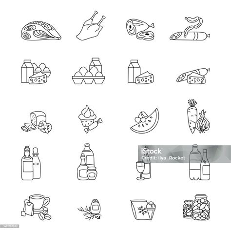 Grocery Icon Set Black And White Store Departments Simple Vector