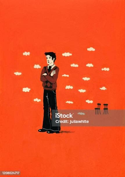 구름에 외로운 구식 남자 착색 된 공예 용지에 그림 감정에 대한 스톡 벡터 아트 및 기타 이미지 감정 거리 고독 개념 Istock