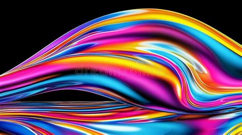 Vibrant Abstract Fluid Waves With Bold Colors And Dynamic Movement On Black Background Stock