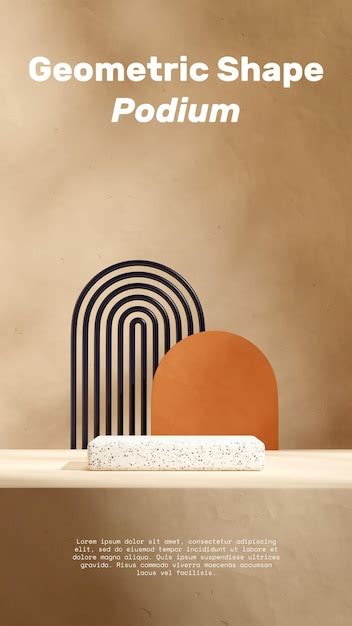 세로 파란색 아치와 갈색 벽 3d 렌더링 빈 모형의 테라조 블록 연단 프리미엄 Psd 파일