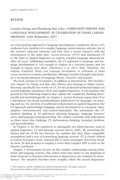 Pdf Book Review Of Complexity Theory And Language Development