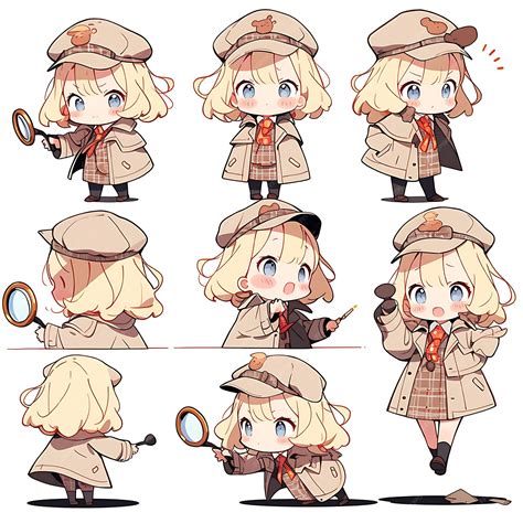 Premium Photo Colorful Female Chibi Kawaii Police Detective Detective
