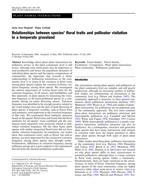Pdf Relationships Between Species Floral Traits And Pollinator Visitation In Temperate Grassland