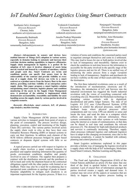 Pdf Iot Enabled Smart Logistics Using Smart Contracts
