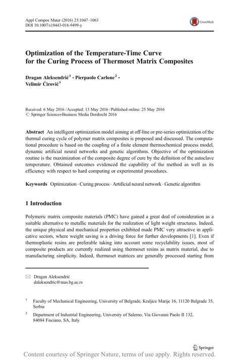 Optimization Of The Temperature Time Curve For The Curing Process Of