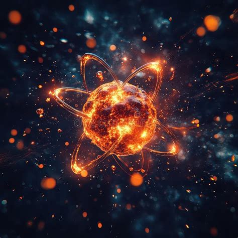 Abstract Representation Of Atomic Structure With Fiery Energy Effects