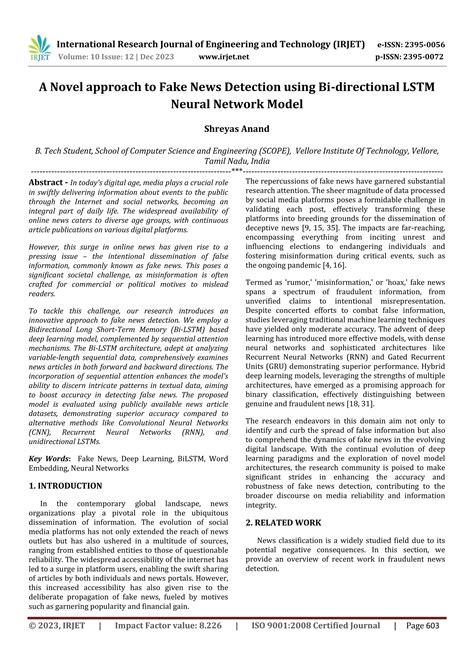 A Novel Approach To Fake News Detection Using Bi Directional Lstm Neural Network Model Pdf